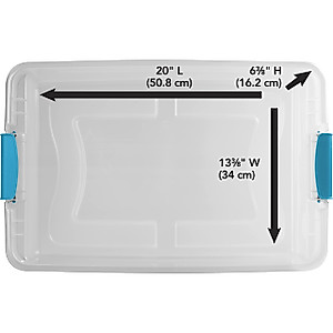 Sterilite 14968006 32 quart/30 L Latching Box with Clear Base, White Lid and Colored Latches, 6-Pack