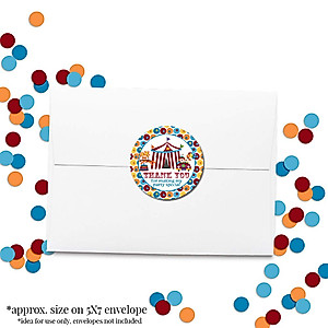 Circus Carnival Birthday Party Thank You Sticker Labels, 40 2" Party Circle Stickers by AmandaCreation, Great for Party Favors, Envelope Seals & Goodie Bags
