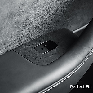 Alfanxi Window Switch Bring Trim Alcantara Material Panel Door Open Button Decal Cover Compatible with Tesla Model Y/Model 3 (Black)