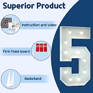 imprsv 4FT Marquee Light Up Numbers, Marquee Numbers 5, Cool White Light Up Numbers for Party, Big Numbers for 5th 15th 25th 50th Birthday Party Decorations, Anniversary Decor