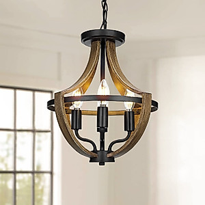 WOAEKR 13.1" Modern Farmhouse Hanging Pendant Lighting, 4-Light Rustic Interior Flush Mount Ceiling Light Fixture, Vintage Chandelier for Hallway Foyer Dining Room Entryway Kitchen Island Bedroom