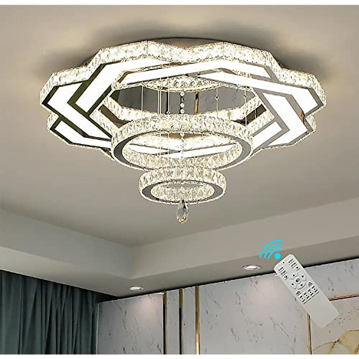 W32'' Living Room Modern Crystal Chandelier Large Foyer Chandeliers Crystal Shades Chandeliers Entrance High Ceiling Chandeliers Bedroom Dining Shandaler 3000K-6000K Infinity Lighting Fixtuers Lamps