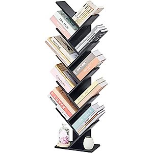 Hoctieon 10 Tier Tree Bookshelf, 10 Shelf Bookcase, Free Standing Tree Bookcase, Display Floor Standing Shelf for Books, Book Organizer Shelves for Home Office, Living Room, Bedroom, Black