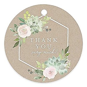 Bliss Collections Thank You Gift Tags, Kraft Succulent, Thank You Very Much Gift Tags for Weddings, Bridal Showers, Birthdays, Parties, Baby Showers, Wedding Favors, and More 2.5"x2.5" (50 Tags)