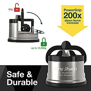 AnySharp Pro - World's Best Knife Sharpener - For All Knives and Serrated Blades - Brushed Metal