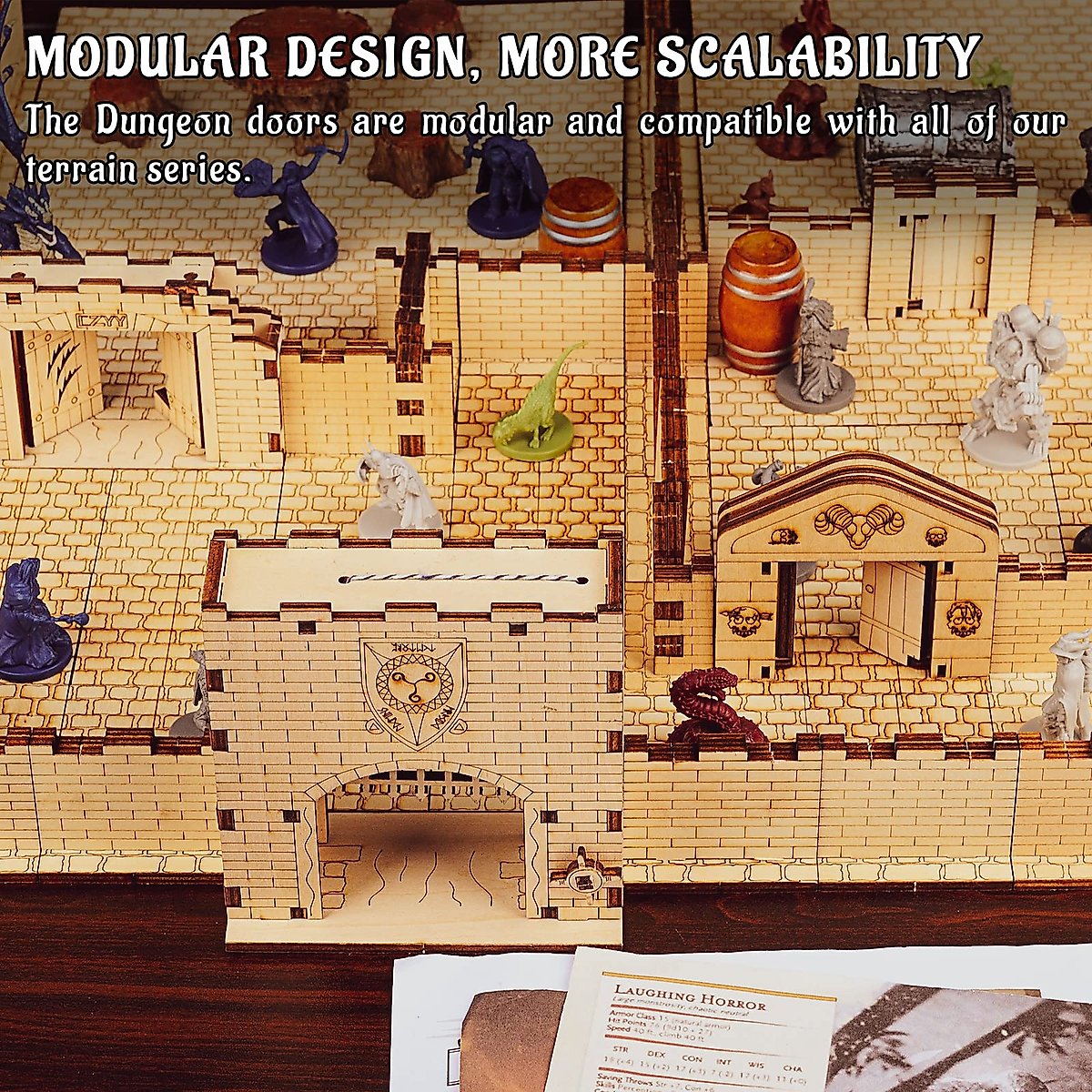 Dungeon Door & Portcullis Gate Miniatures (Set of 4) Wooden Laser Cut Open and Closed Fantasy Terrain 28mm Scale for Dungeons & Dragons, Pathfinder, D&D and Other Tabletop RPG