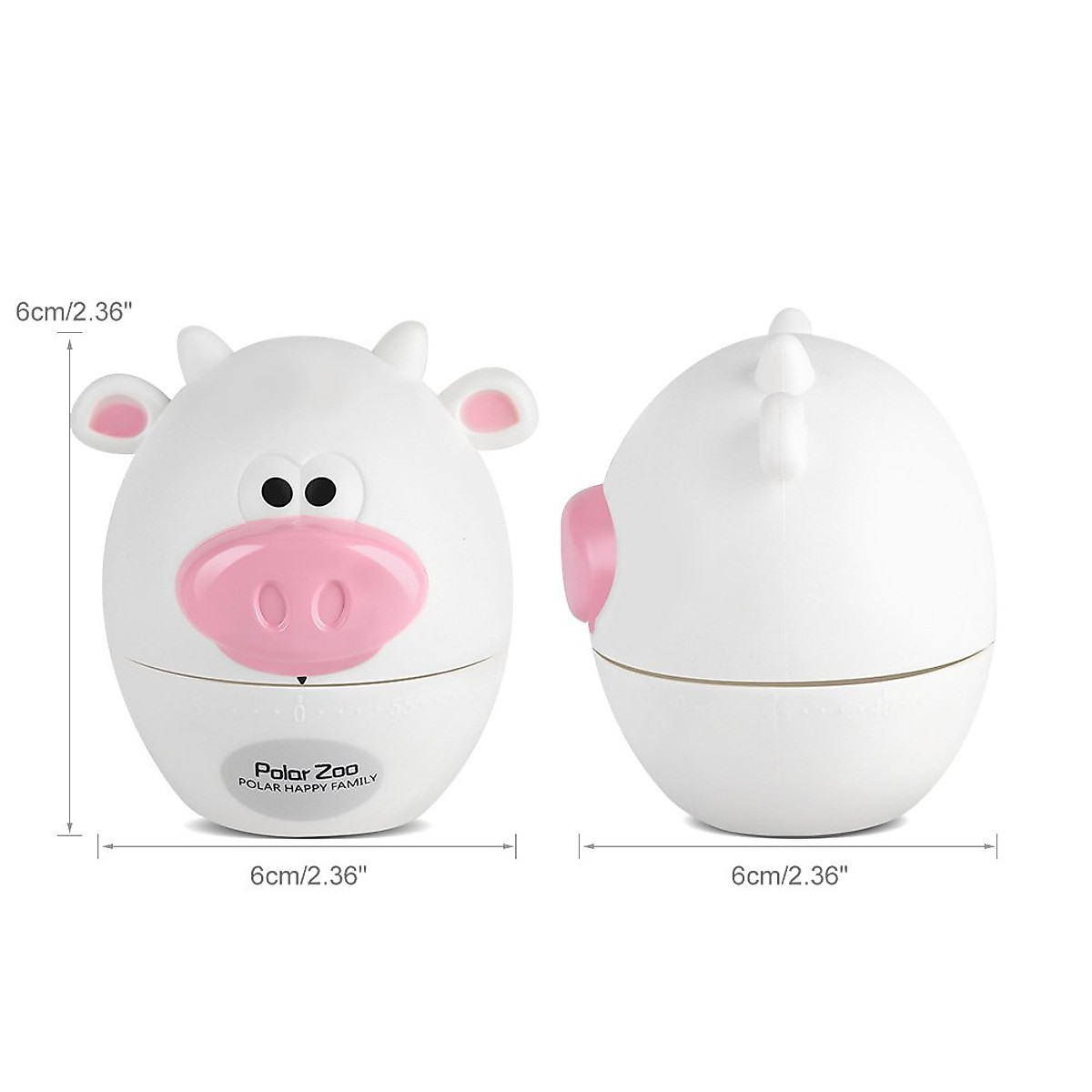 Yosoo Mechanical Cute Animal Shapes Kitchen Timer Mechanical 55 Minutes Cooking Supplies Cartoon Timer for Kid NO Battery Needed (White Cattle)