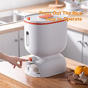 Sweetdecor Rice Storage Container Automatic Rice Dispenser Bucket Compact Sealed Grain Container Measurable Rice Cylinder Household Airtight Food Container for Kitchen with Measuring Cup Gray, 5kg