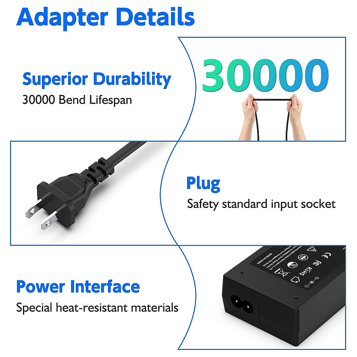 42V 2A Power Adapter for Lime Scooter Chargers,3-Prong Inline Connector for 36V Pocket Mod, Sports Mod Lithium Battery, Battery Charger for Electric Scooter