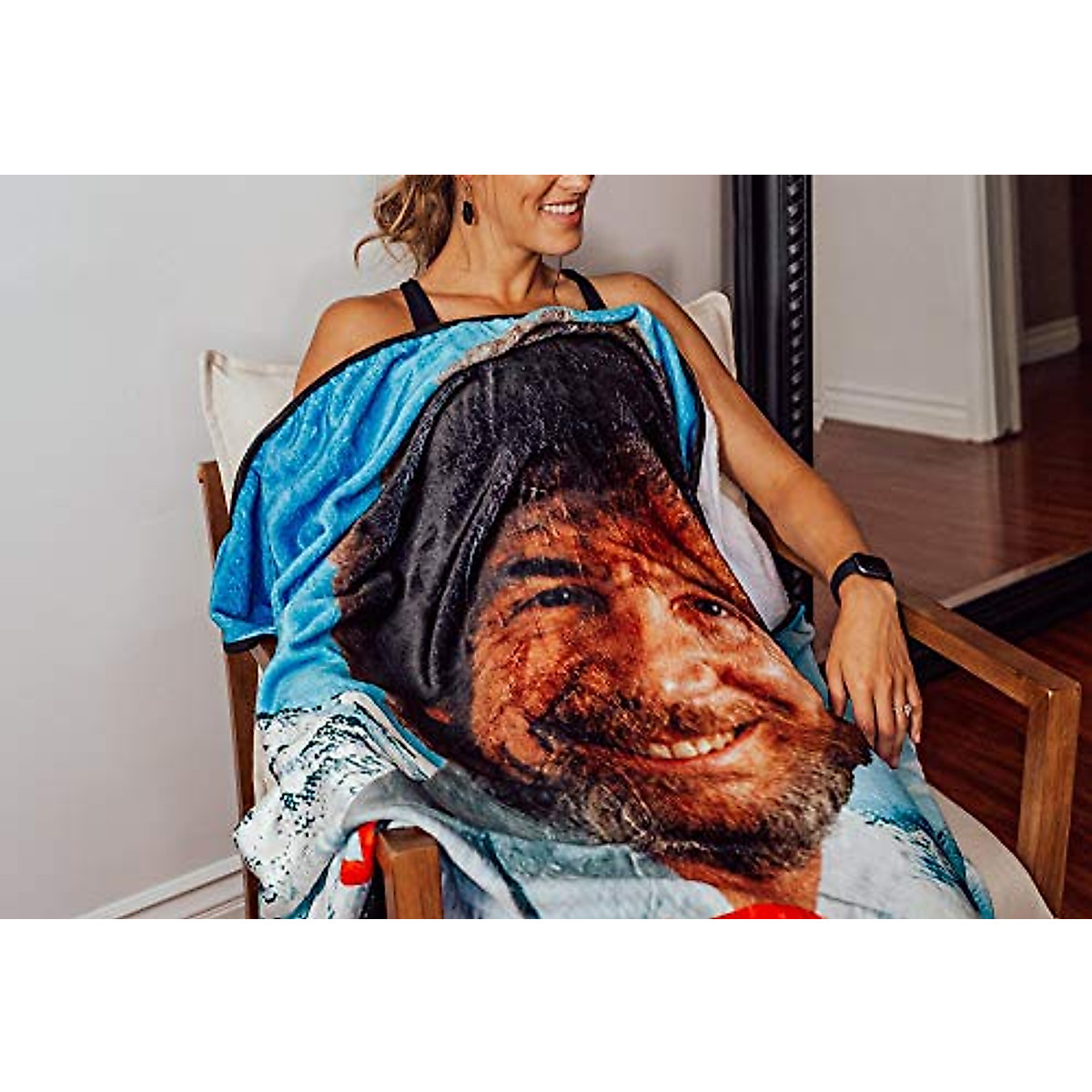 Bob Ross Design Soft Throw Size Fleece Plush Blanket - Fluffy, Warm, Fuzzy & Cozy – 100% Silk-Feel Polyester Perfect for Outdoor or Indoor Bed, Sofa or Couch While Watching TV/Movies - 45 x 60 Inches