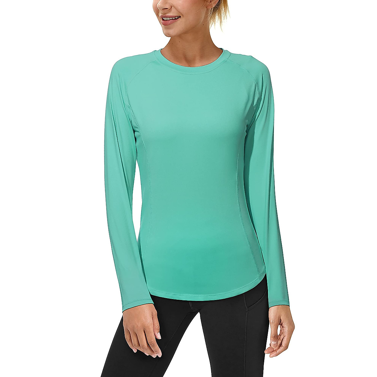 (Size:L) 2 Pack Womens Long Sleeve UV Sun Shirts UPF 50+ Workout Swim Rash Guard Tops