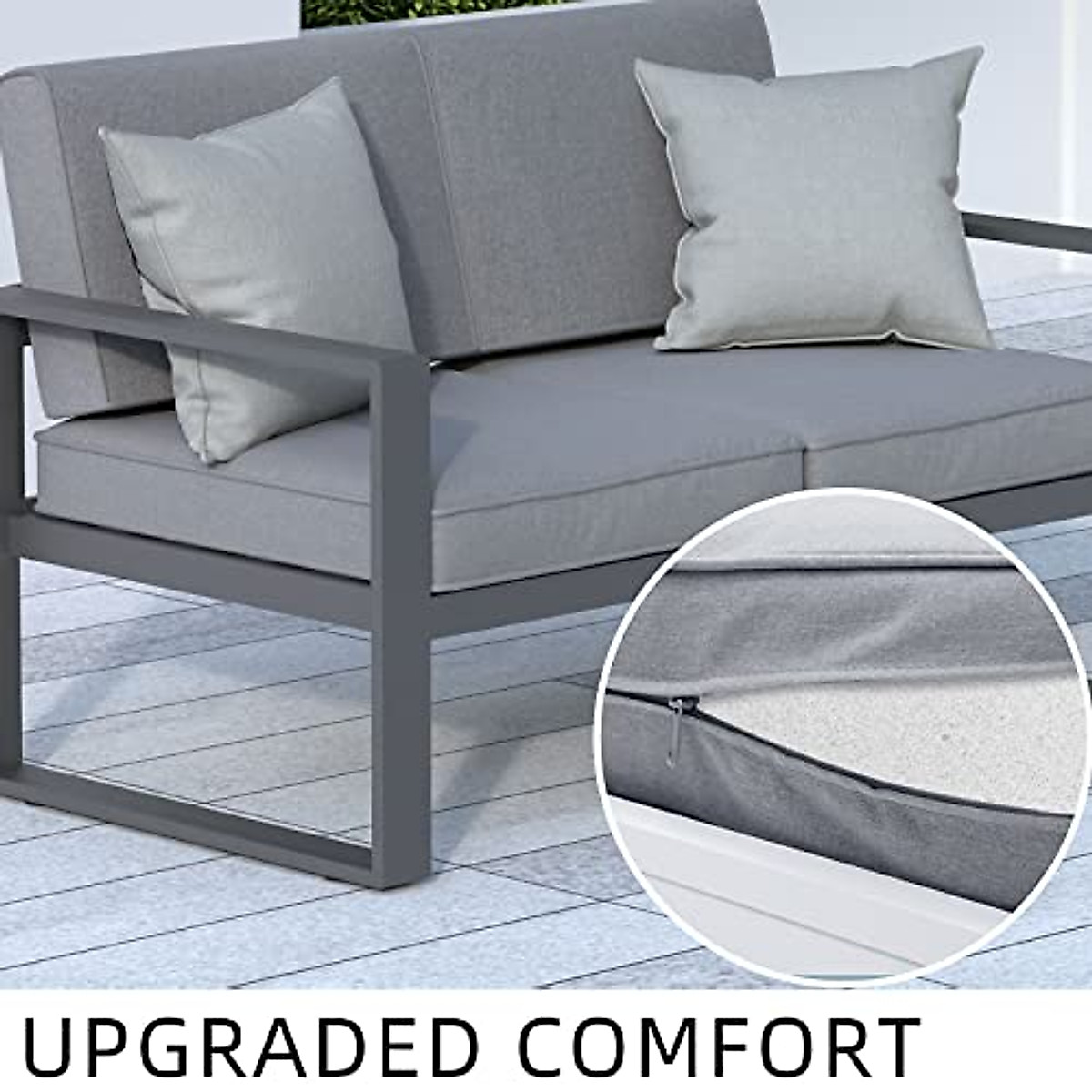 May in Color Aluminum Outdoor Loveseat, Modern Metal Patio Furniture Contemporary 2-Seat Sofa Chair with Cushion, Gery