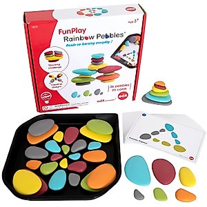 Rainbow Pebbles FunPlay Activity Set - 36 Sorting and Stacking Toys + 50 Activities + Messy Tray p- - Homeschool Kit for Kids