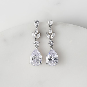 SWEETV Teardrop Wedding Earrings for Women,Bridesmaids,Brides -Rhinestones Earrings for Bridal,Prom,Formal-Silver