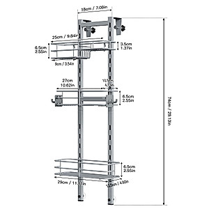 ODesign Over The Door Shower Caddy, 3-Tier Adjustable Hanging Shower Caddy with Soap Holder & 4 Hooks, Rustproof Bathroom Shower Organizer with Suction Cup, Shower Rack for Shampoo Razor, Slate-Grey