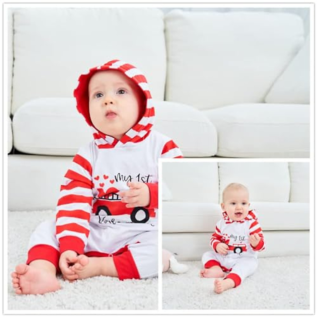 TUEMOS baby-girls Newborn Easter My 1St Letter Rabbit Stripe Hoodie Romper Outfit, Valentine-b, 0-3 Months