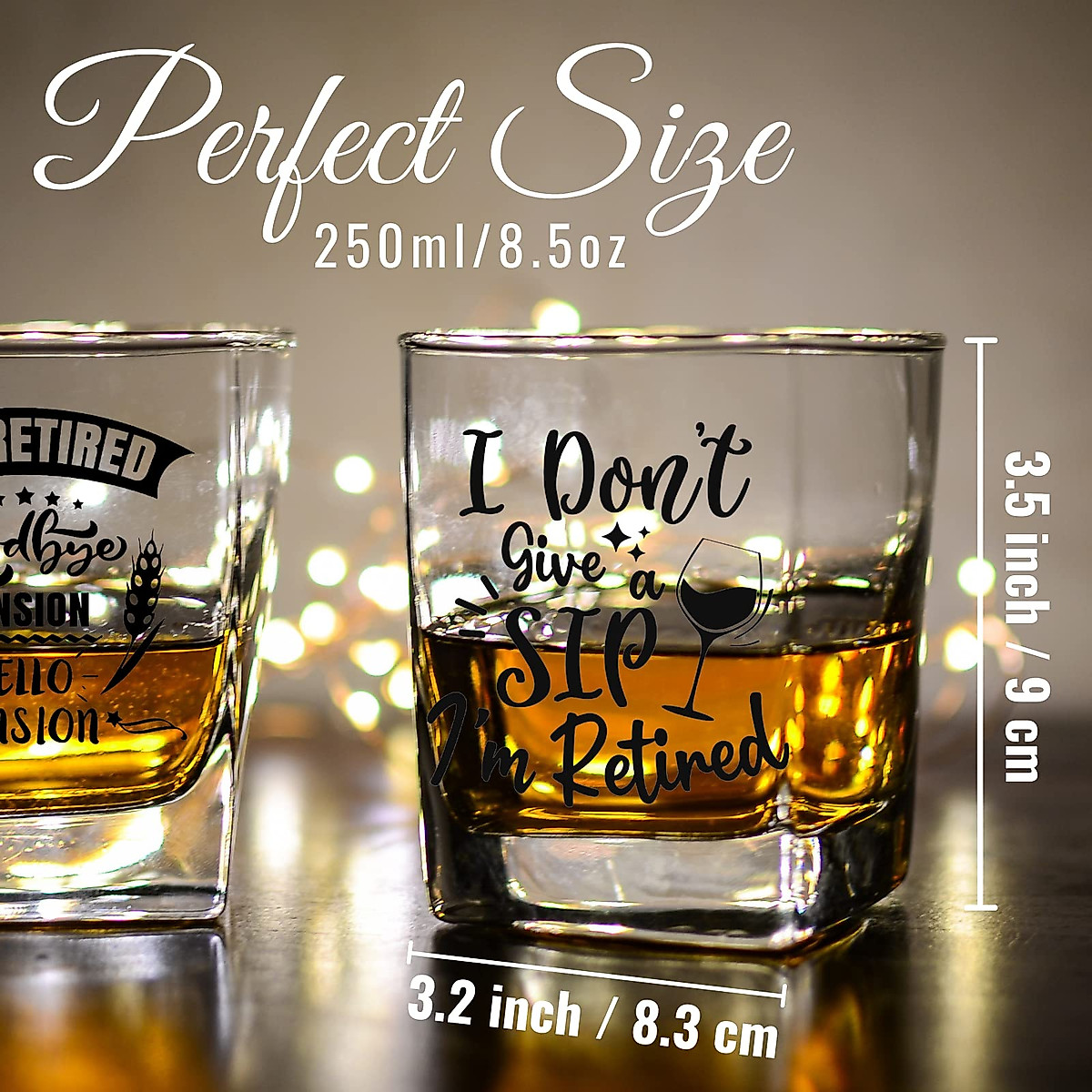 Onebttl Retirement Gifts for Women & Men, I Don't Give a Sip I'm Retired Whiskey Glass 8.5 oz (250 ml), Retired Gifts for Dad, Mom, Grandpa, Grandma, Teacher, Boss, Whiskey Retirement Gifts