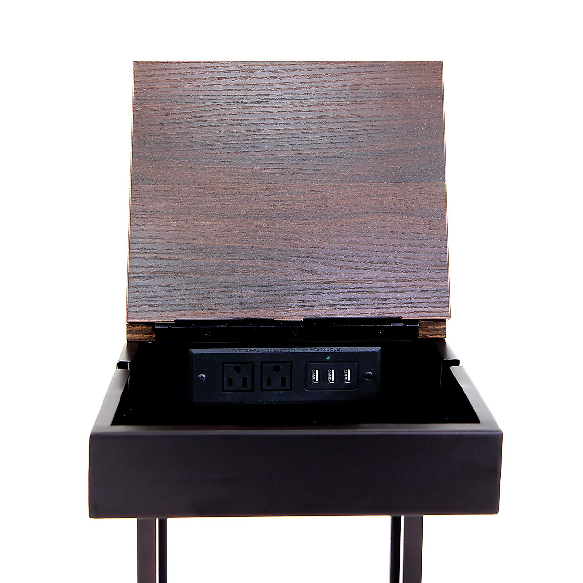 Leisure Space SeeTable - Stash with Device Stand, Charging Station, and Storage (Dark Brown Frame/Walnut Finish Table Top) - C Table/End Table/Side Table/Accent Table