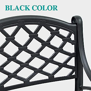 2 Pieces Cast Aluminum Patio Chair,Metal Outdoor Dining Chair with Armrest, Set of 2 All Weather Patio Armchairs,Outdoor Furniture Bistro Chairs for Lawn Porch Garden Backyard Poolside Deck,Black