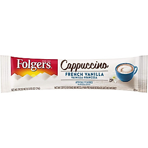 Folgers Cappuccino French Vanilla Instant Coffee Beverage Mix, 32 Single Serve Packets
