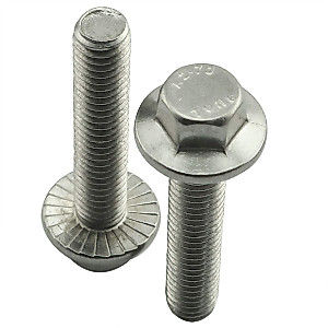 PZRT 12pcs Silver Tone Flanged Hex Head Bolts Flange Hexagon Screws, 304 Stainless Steel M6x16