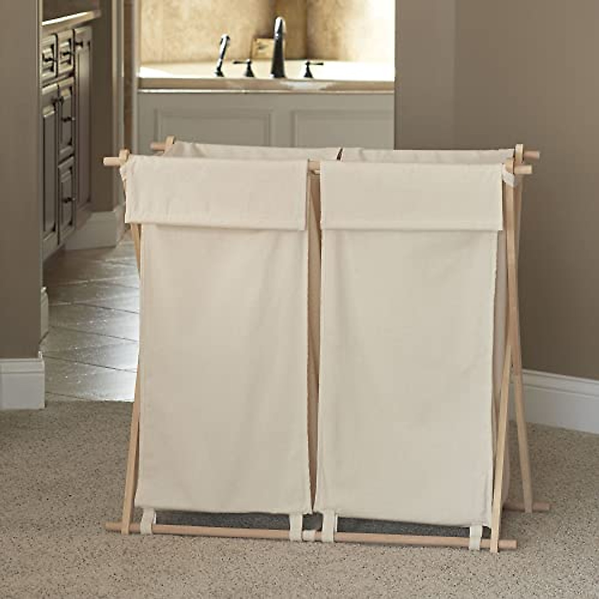 Household Essentials 6786-1 Collapsible Double X-Frame Laundry Hamper Sorter with Fold Over Lid , White