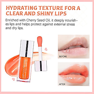 Hydrating Lip Glow Oil, Moisturizing Lip Gloss, Plumping Lip Oil, Non-Sticky Long Lasting Lip Oil Gloss, Transparent Lip Oil Tinted, Reduce lip lines (Cherry(#015))