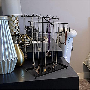 ZSEDP Jewellery Stand - Metal Display Stand With 30 Hooks And Bottom Tray Storage For Necklace, Bangles, Bracelet