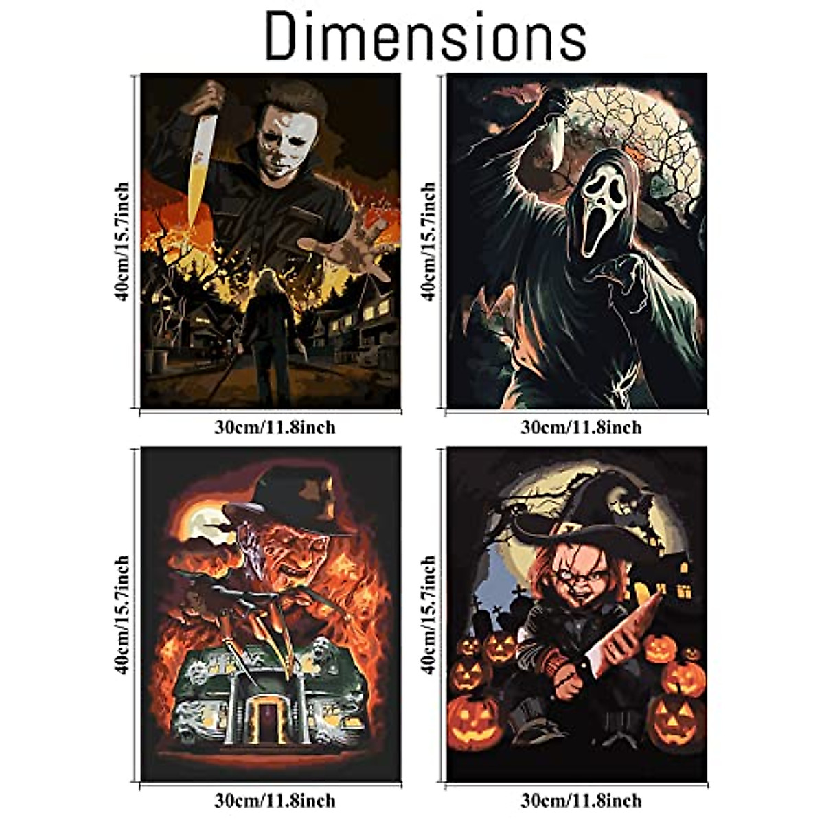 4 Pack Halloween Paint by Numbers for Adults,Terror Acrylic Oil Painting Kits,Horror Paint by Number Kits on Canvas, DIY Oil Paintings Supplies for Kids Beginners Arts and Crafts Home Decor 12" x 16"