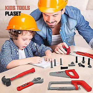 HYRENEE Kids Tool Set – 48 Piece Toddler Tool Set with Electronic Toy Drill& Tool Box,Pretend Play Toys for Kids,Construction Kits Toys for Kids Ages 3 4 5 Years Old, Toddler Boy Toys