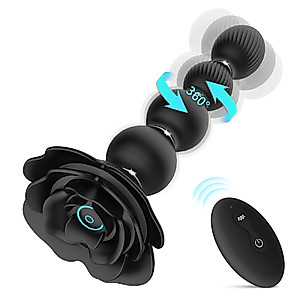 Anal Beads Anal Butt Plug,10 Rotate Twist and Vibrating Modes,Prostate Massager Graded Silicone Design Anal Vibrators for Men,Remote Control Rose Toy for Women,Adult Sex Toys for Couple (Sepia Black)