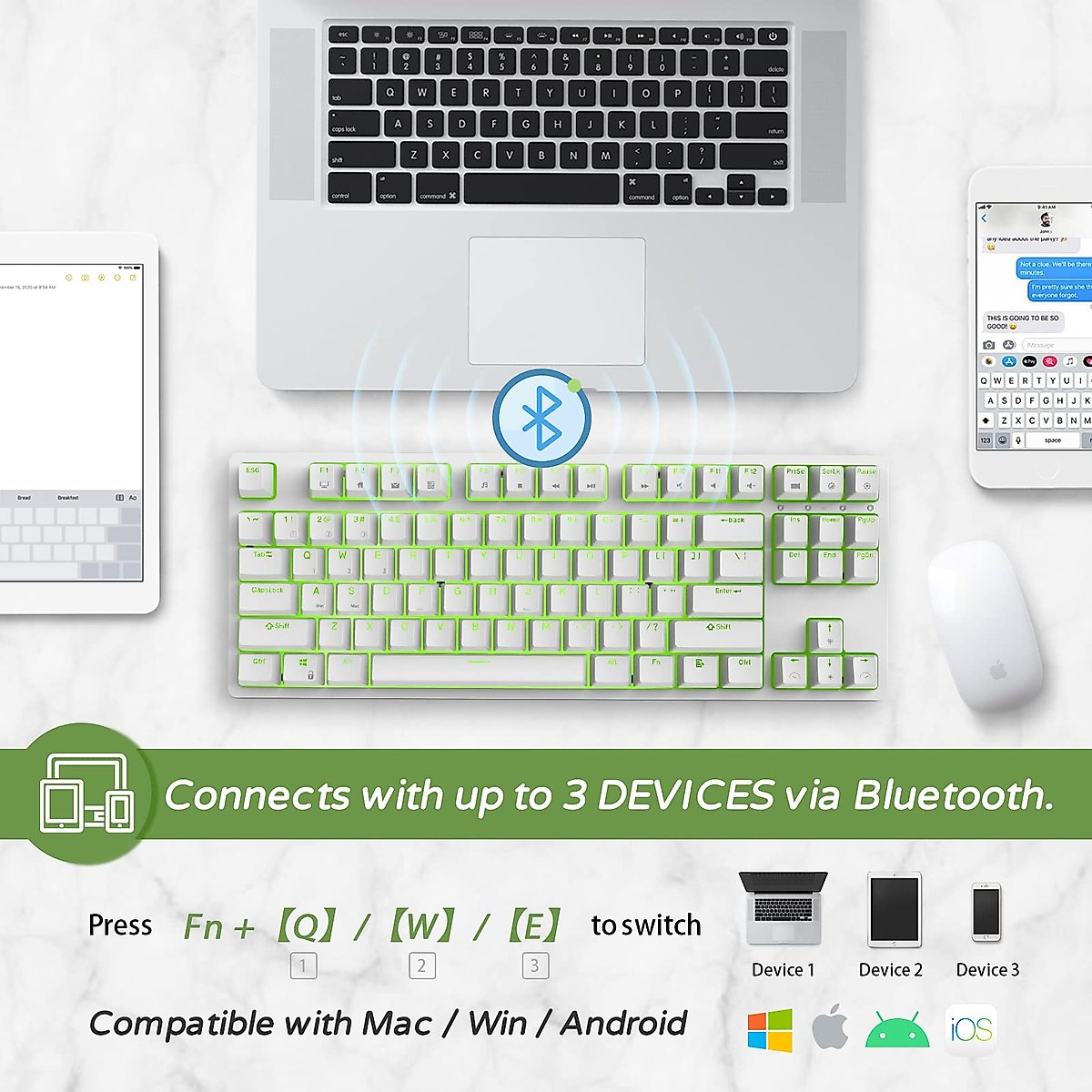 RK ROYAL KLUDGE RK87 Wireless Mechanical Keyboard, 75% TKL Hot Swappable RGB Bluetooth Gaming Keyboard Triple Mode BT5.1/2.4G/USB-C with 2 Detachable Frames, USB Hub, Silent Brown Switch, White