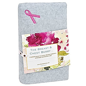 The Breast and Chest Buddy Mastectomy Pillow and Seatbelt Cushion for Mastectomy and Breast Reconstruction Sites Gray with Pink Ribbon