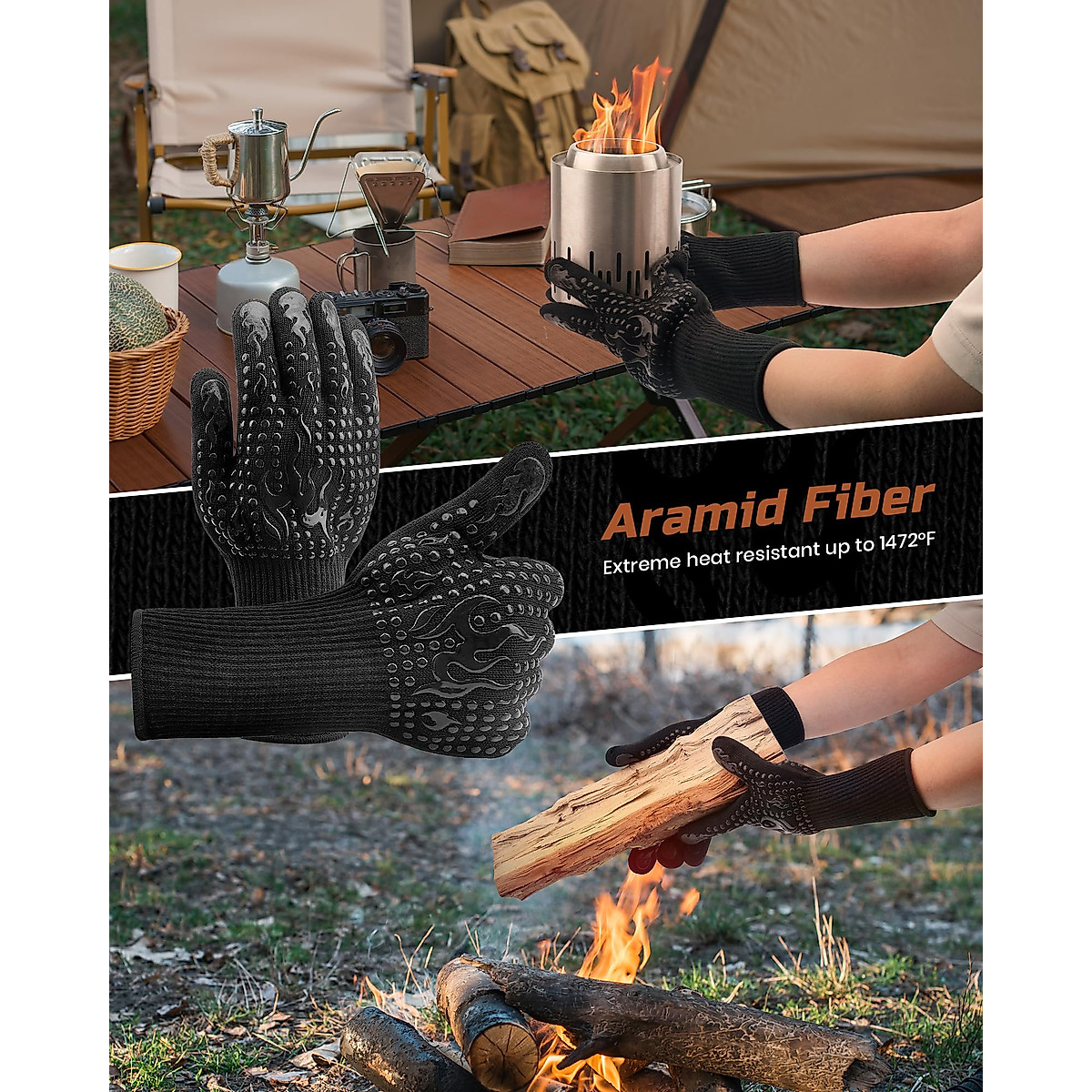 Tabletop Fire Pit with Stand, Low Smoke Mini Fire Pit for Backyard & Urban Indoor Fire Pit Fueled by Pellets or Wood, Full Body Made of Stainless Steel, Heat-Resistant Gloves, Travel Bag Included