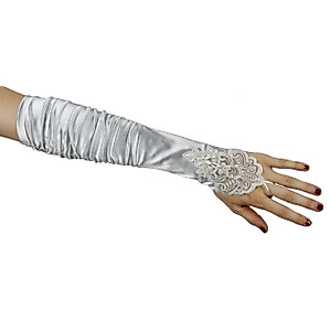 Grace Fingerless Long Gathered and Beaded Gloves, Silver