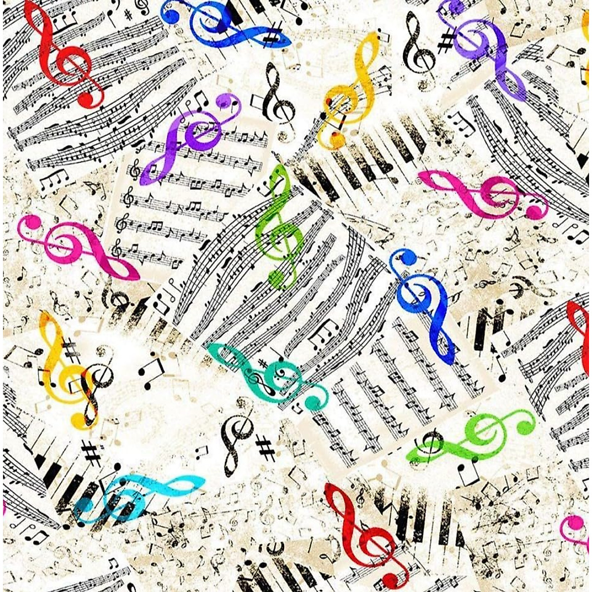 Timeless Treasures Jazz Fusion White Music Note Chart Cotton Fabric by The Yard CD2233-WHITE