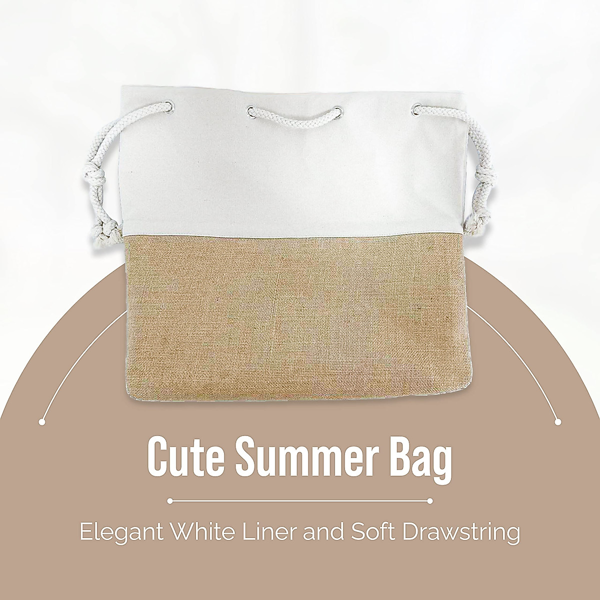 Large Jute Canvas Shoulder Beach Bag | Finely Woven Eco-friendly Canvas and Jute Tote | Cute Summer Pool Bag with an Elegant White Liner and Soft Drawstring | Offered by Hydrangea Island Trading Co