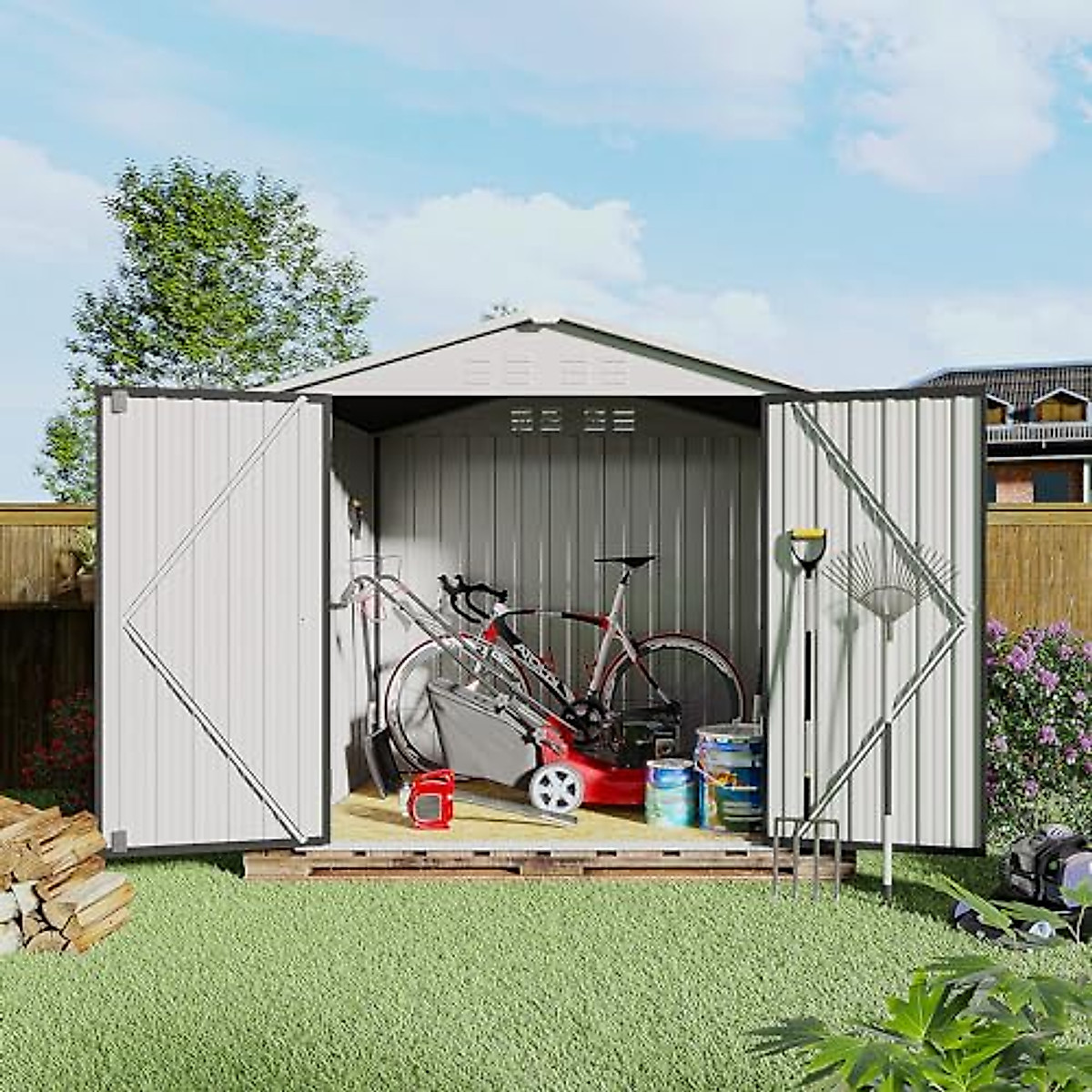 TOLEAD Metal Outdoor Storage Shed 6FT x 4FT, Outside Storage Unit with Triangular Roof & Lockable Door, Steel Utility Tool Shelter for Backyard Garden Patio Lawn, Dark Grey…