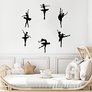 JUEKUI Bedroom Decor Ballet Dance Ballerinas Stars Vinyl Wall Decals Art Stickers Dancing Ballet Nursery Kids Girls Room Decor Wall Sticker W116 (Black)