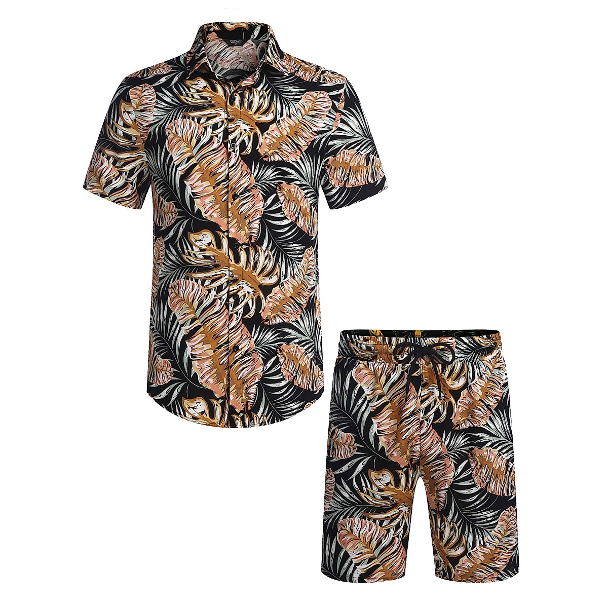 COOFANDY Men's Floral Pattern 2 Piece Summer Beach Short Sleeve Tracksuits