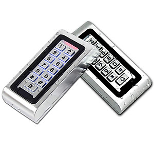 Door Access Control System Stand-Alone Password Keypad + 5PCS Proximity Keychains, Support 2000 Users Card Reader, Weatherproof, Backlight, Zinc Alloy Metal Case, for Garage Door, Gate Opener