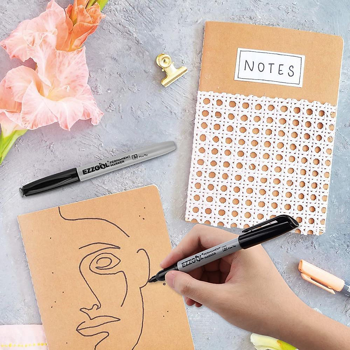 Permanent Markers Bulk, EZZGOL 72 Pack Black Permanent Marker Set, Fine Tip, Waterproof Markers, Premium Smear Proof Pens, Waterproof, Quick Drying, Office Supplies for School, Office, Home