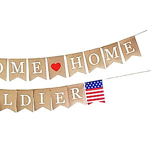 Mandala Crafts Welcome Home Soldier Banner Garland for Military Homecoming Decorations - Burlap Patriotic Military Welcome Home Banner Sign
