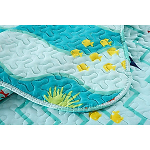 TT LINENS 2 Piece Kids Quilt Set Lightweight Bedspread Decoration Throw Blanket Teens Boys Girls Bed Printed Beach Sea Sea Life Bedding Coverlet Comforter Set/ 277 Fish Quilt (Twin)