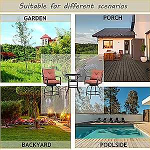 LOKATSE HOME 3 Piece Outdoor Patio Bistro Swivel Bar Sets with 2 Stools and 1 Glass Top Table, Chair, Red