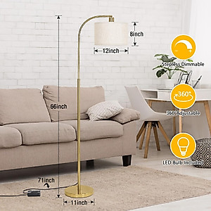 Boncoo LED Floor Lamp Fully Dimmable Modern Standing Lamp Arc Floor Lamp with Adjustable Drum Shade, Golden Tall Pole Reading Lamp Corner Light for Living Room Bedroom Study Room, 8W LED Bulb Included