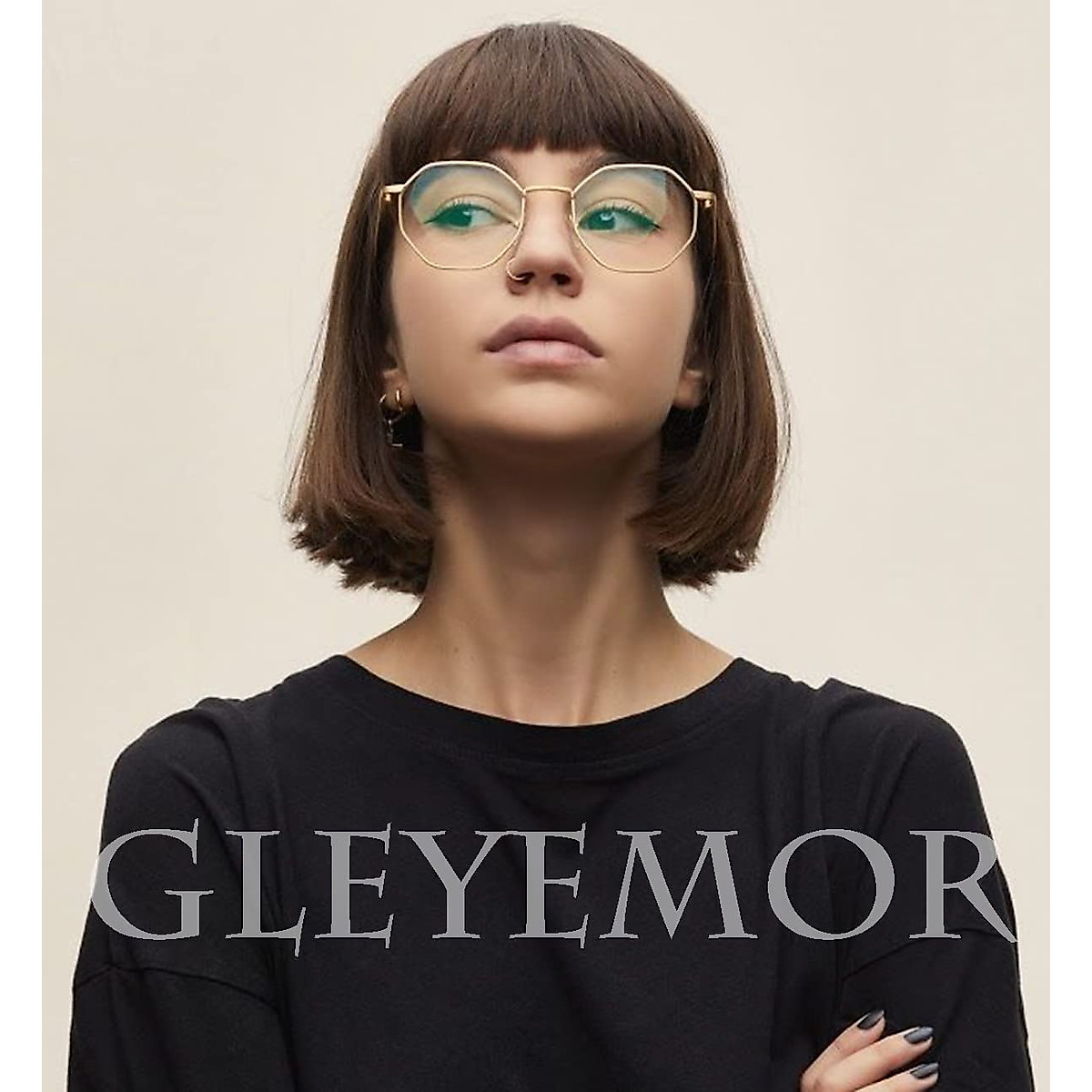 Gleyemor Blue Light Glasses for Women Men Vintage Octagonal Metal Gold Frame Computer Glasses (Gold)