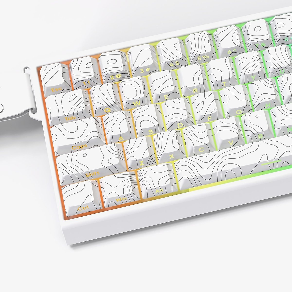 dagaladoo White Topographic keycaps Double Shot PBT keycaps Shine Through Keyboard Keys Side Printed Key caps Cherry Profile Custom keycap Set for100%, 75%, 65%, 60% US Layout Mechanical Keyboard
