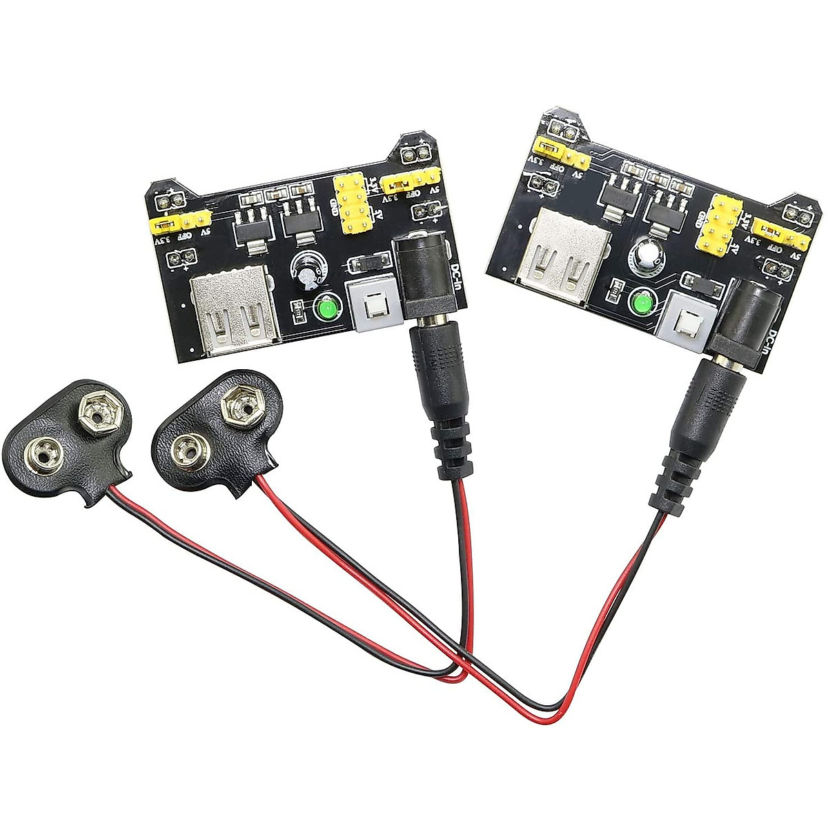 SQXBK 1-Pack MB102 Breadboard Power Supply Module and 9v Battery Clip with 2.1mm X 5.5mm Male DC Plug Assortment Kit for Arduino