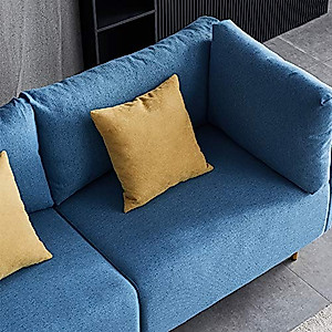 Hommoo Modern Reversible Sectional Sofa Couch for Living Room U Shaped Sectional with 2 Ottomans Comfy Linen Fabric 4 Seat Sofa with Metal Legs Large Modular Sofa Couch with Pillows 143" Blue